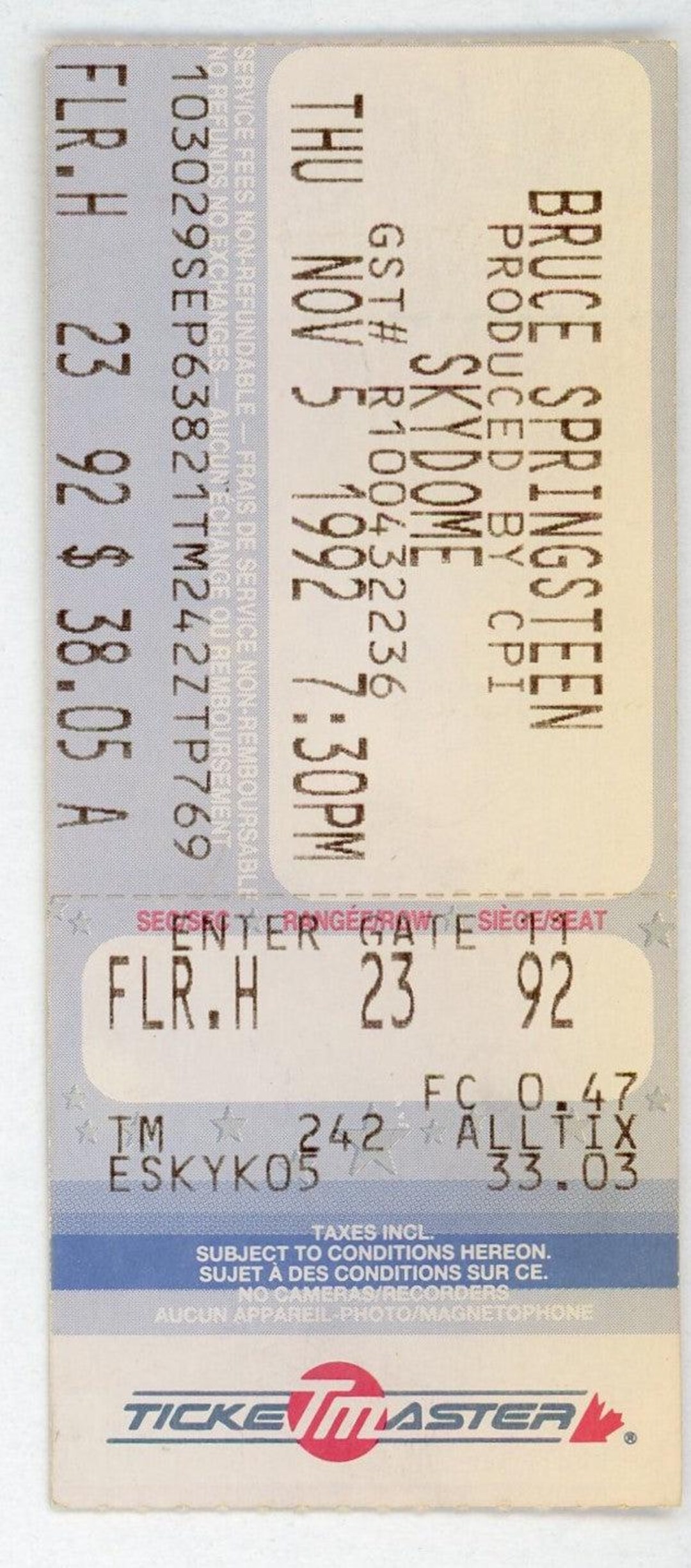 Bruce Springsteen Vintage Concert Ticket Skydome (toronto, 1992) - Etsy
