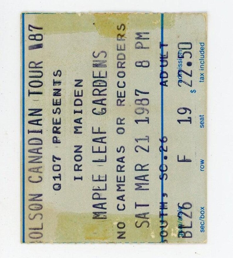 Iron Maiden Vintage Concert Ticket Stub Maple Leaf Gardens (toronto ...