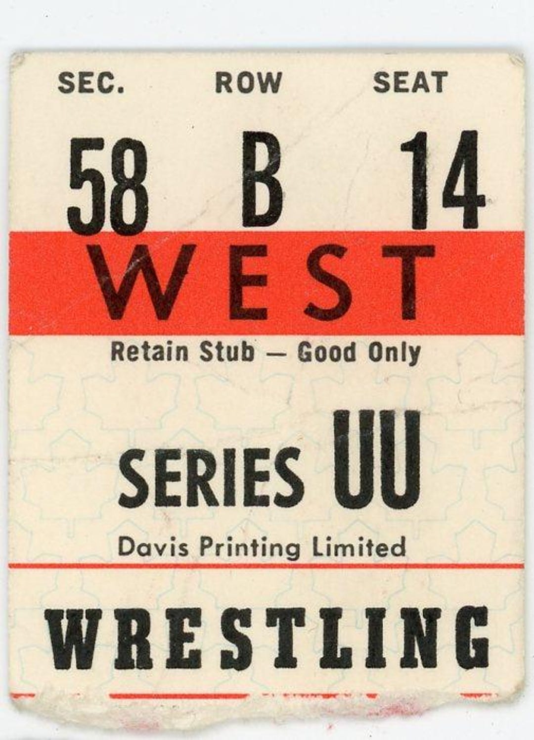Series UU Wrestling Vintage Ticket Stub Maple Leaf Gardens toronto ...