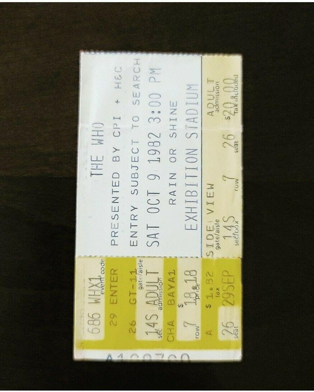 The Who 1982 Exhibition Stadium Toronto Original Vintage Concert Ticket ...