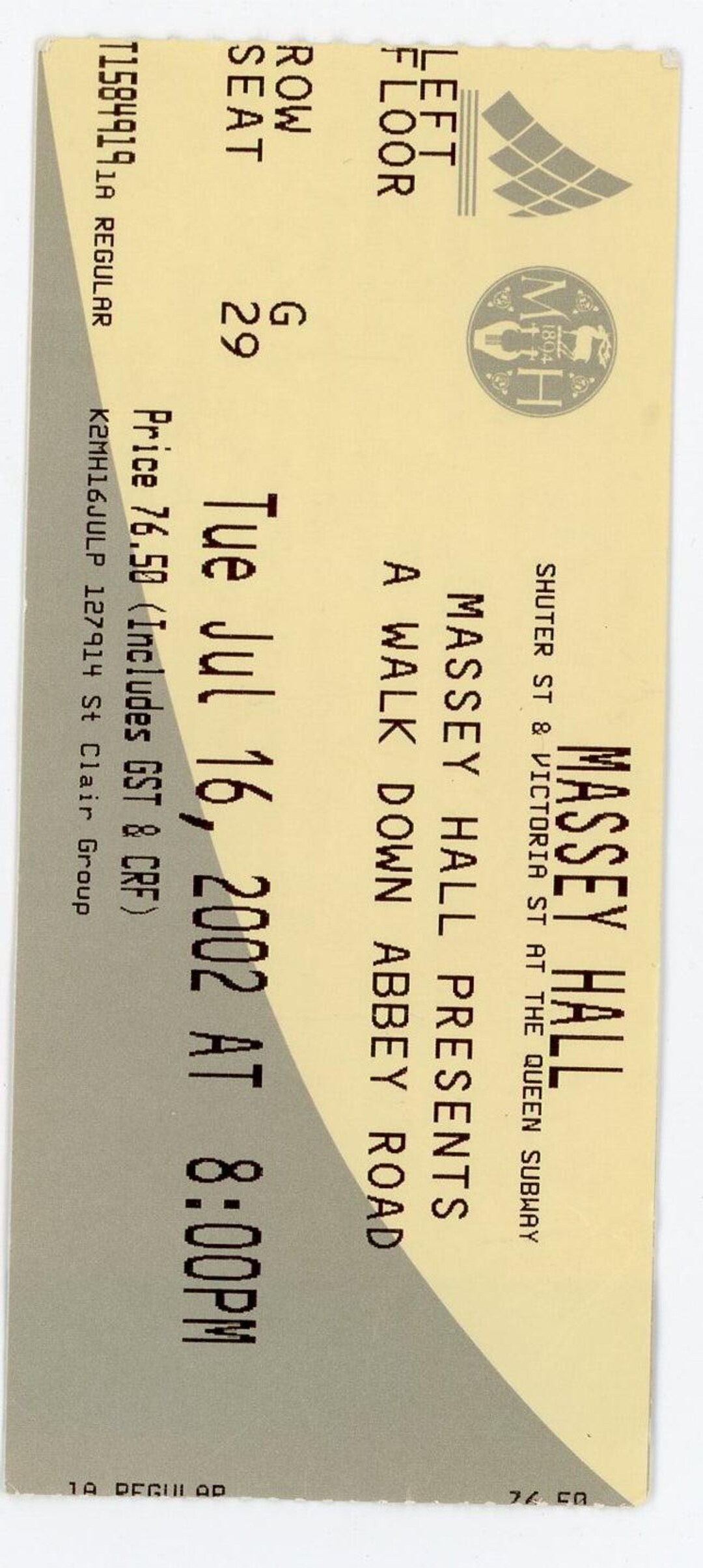 A Walk Down Abbey Road Vintage Ticket Stub Massey Hall (toronto, 2002 ...