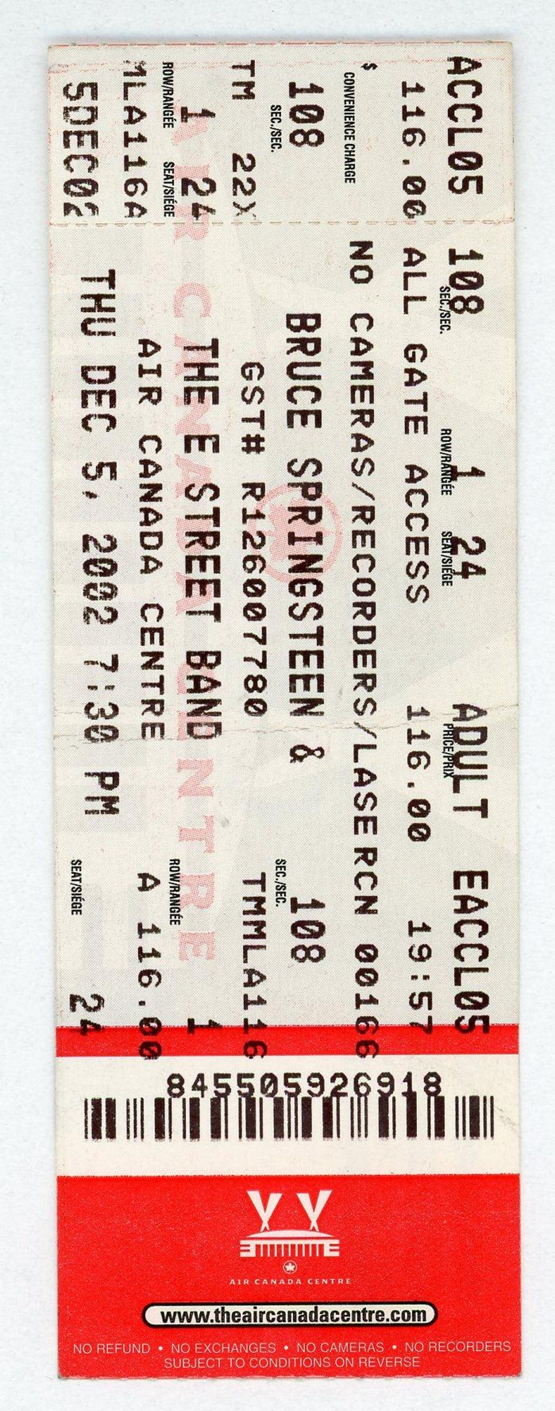 Bruce Springsteen & the E Street Band Concert Ticket Air Canada Centre ...