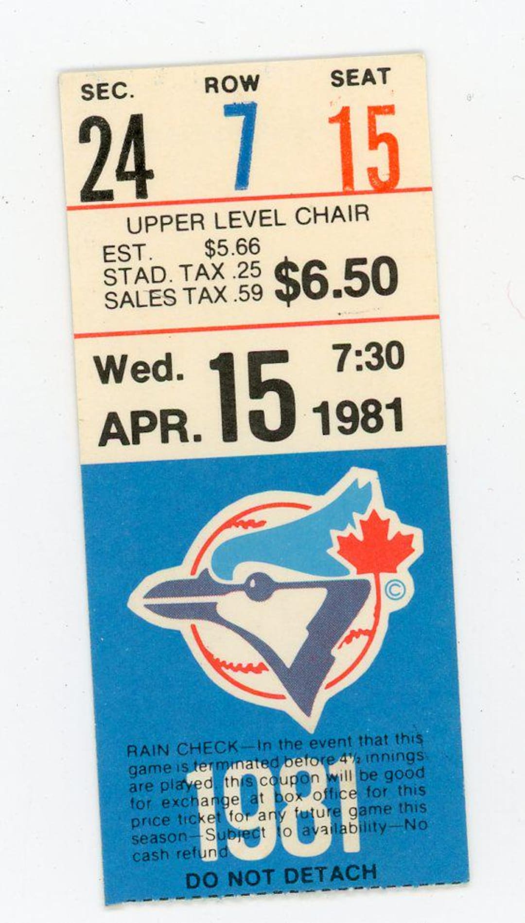 Toronto Blue Jays Vintage Game Ticket Exhibition Stadium (toronto, 1981 ...