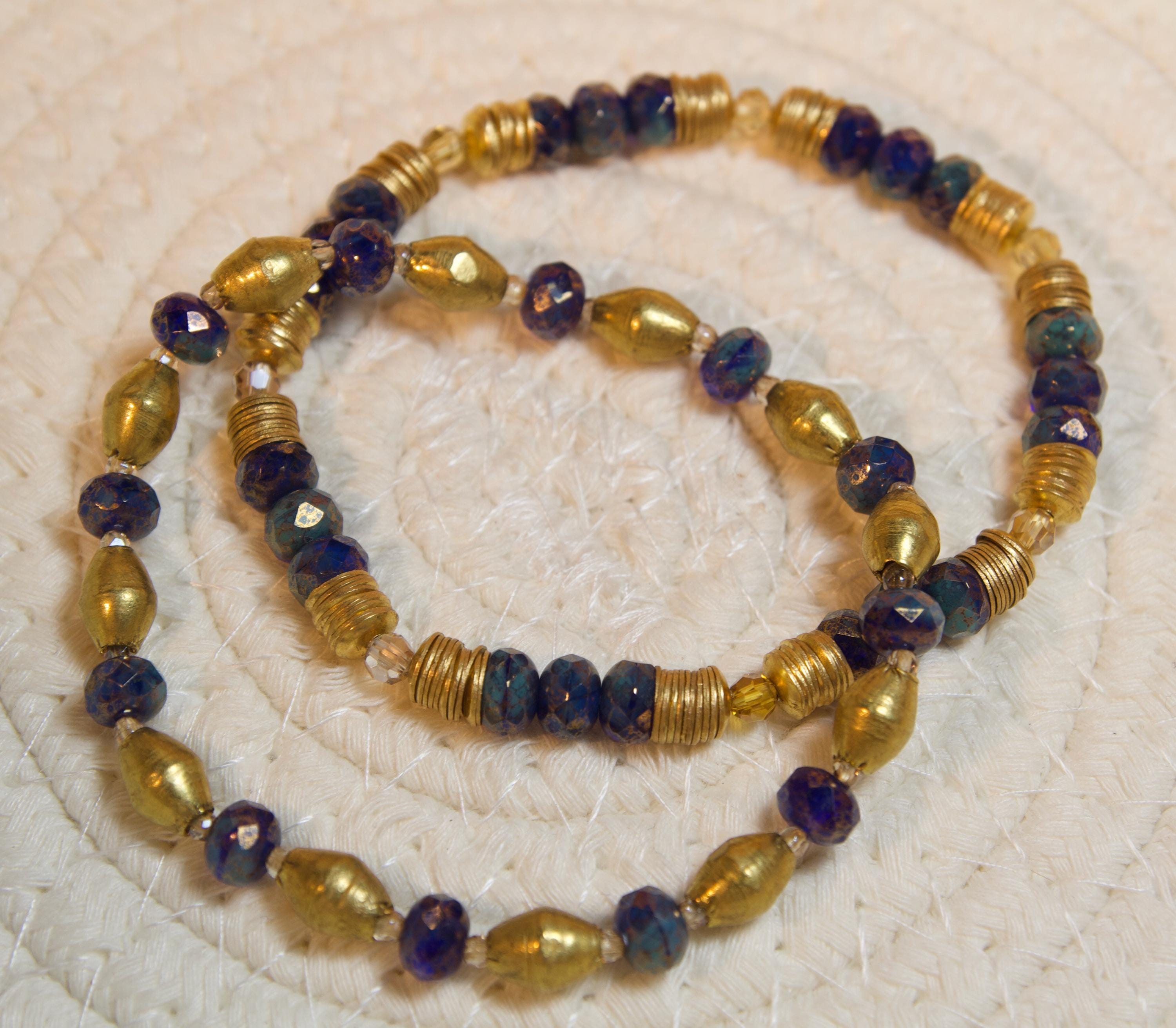 Lapis Lazuli and Gold Stacking Stretch Bracelets, Statement Bracelet ...