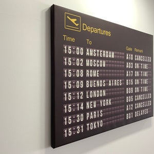 Custom Airport Departures Flight Board Canvas Wall Art - Choose Your ...