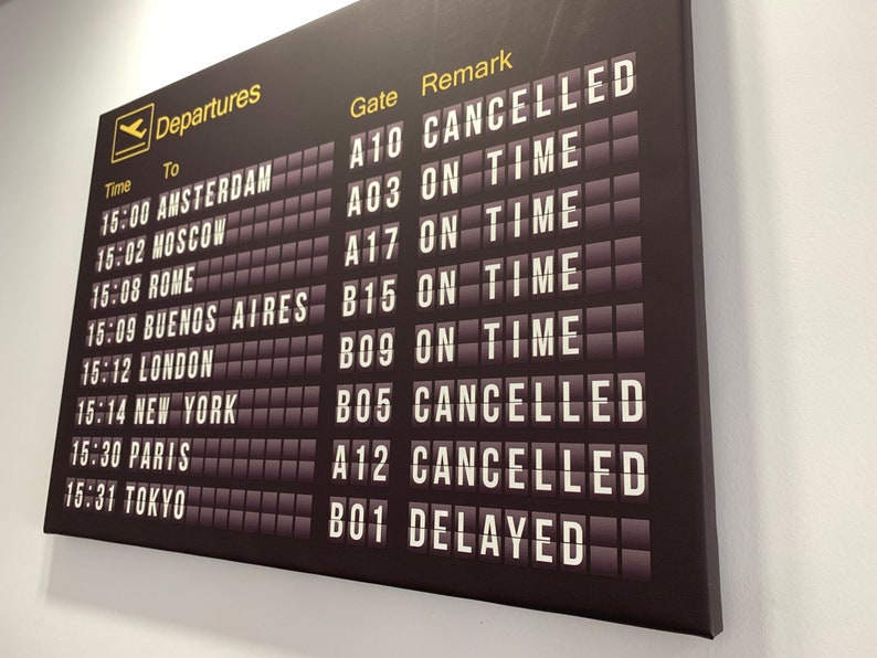 Custom Airport Departures Flight Board Canvas Wall Art - Choose Your ...