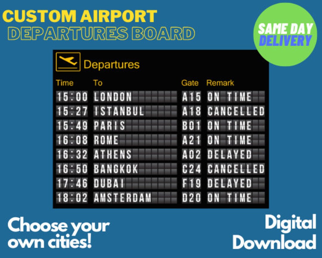 Digital Airport Flight Board Sign Poster Wall Art Choose - Etsy