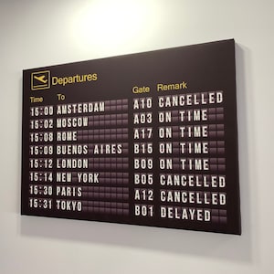 Custom Airport Departures Flight Board Canvas Wall Art - Choose Your ...