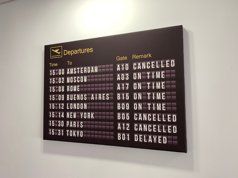 Custom Airport Departures Flight Board Canvas Wall Art - Choose Your ...