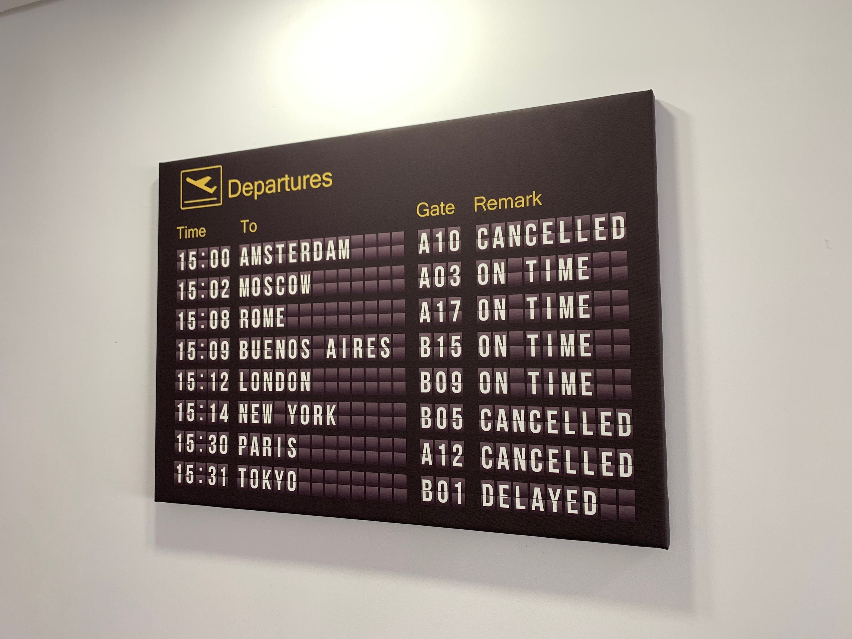 Custom Airport Departures Flight Board Canvas Wall Art - Choose Your ...