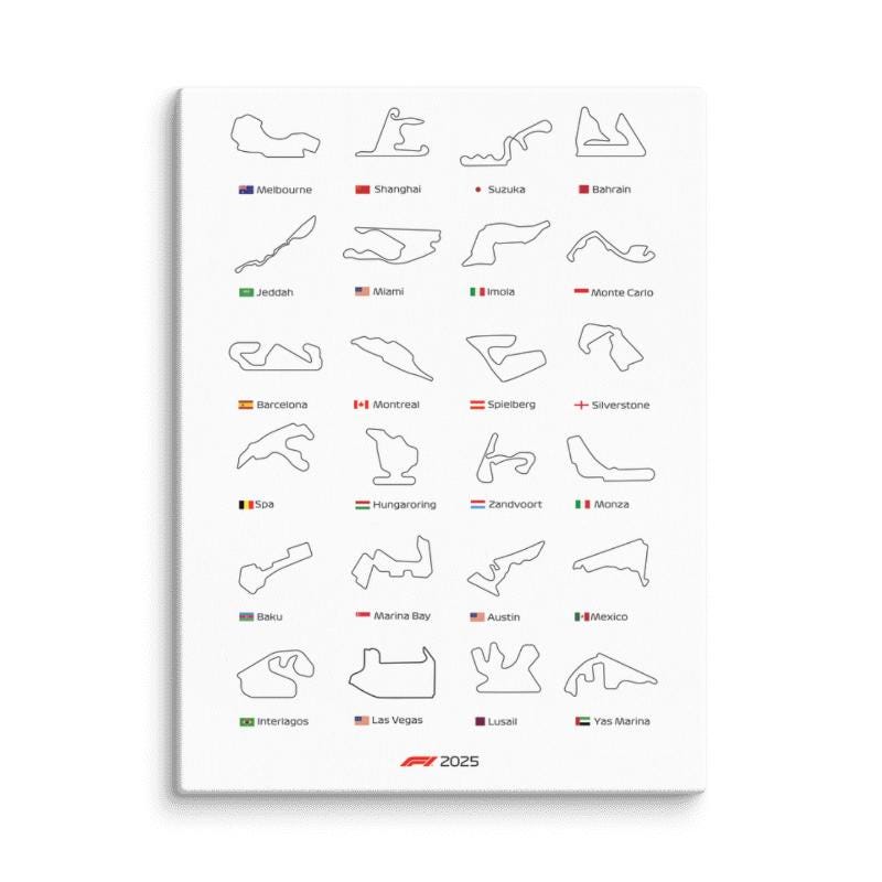 Formula 1 Circuits Canvas Wall Art 2025 Tracks Race Map F1 - Etsy