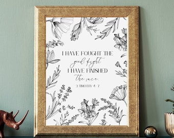 2 Timothy 1:7 Printable Bible Verse Scripture Wall Art Black Text on ...
