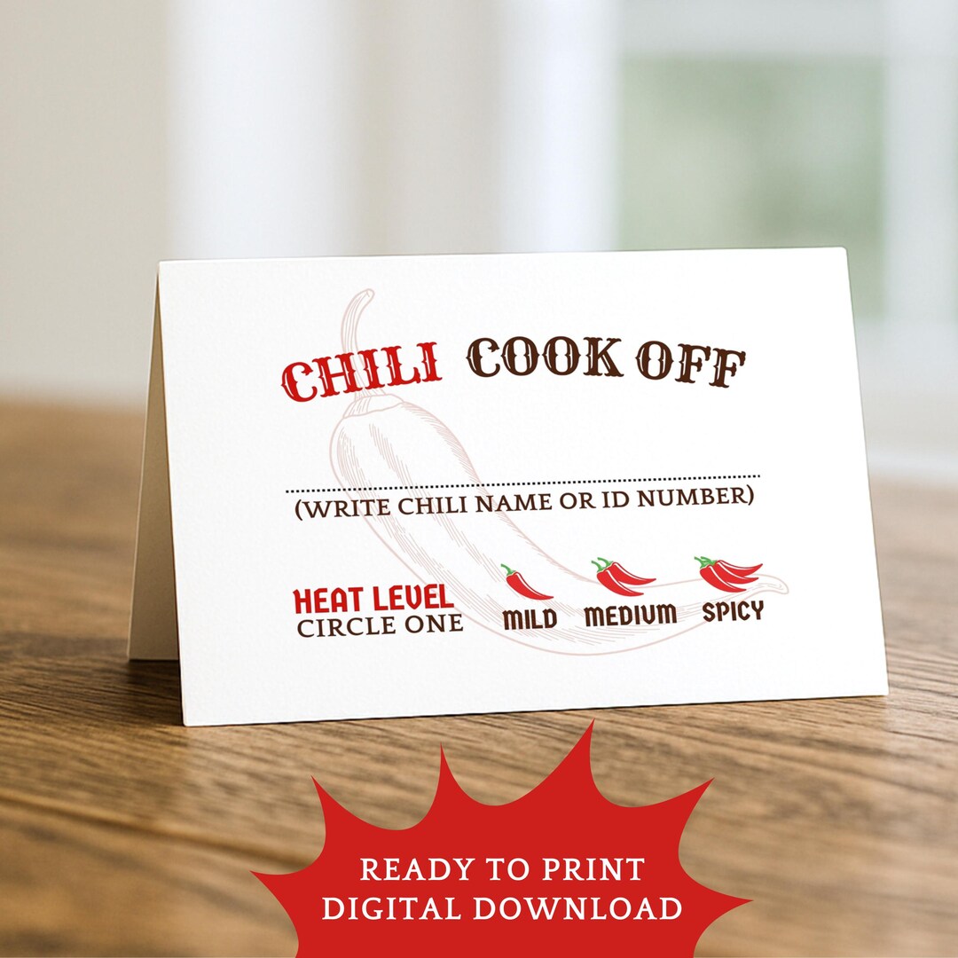 Chili Cook off Sign Cards, Printable Chili Cook-off Table Cards, Cook ...