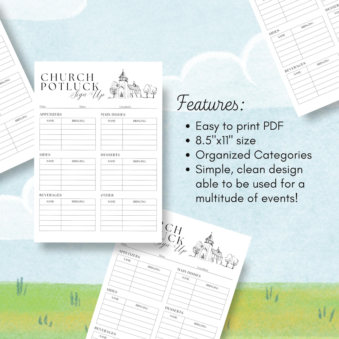 Printable Church Potluck Sign up Sheet, Fellowship Potluck Sign up ...