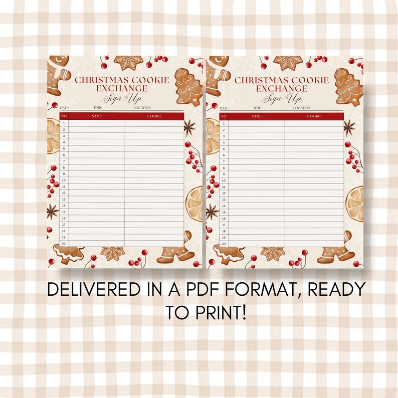Printable Christmas Cookie Exchange Sign up Sheet, Holiday Cookie ...