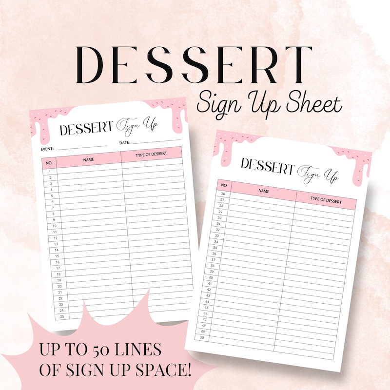 Dessert Sign up Sheet - Etsy