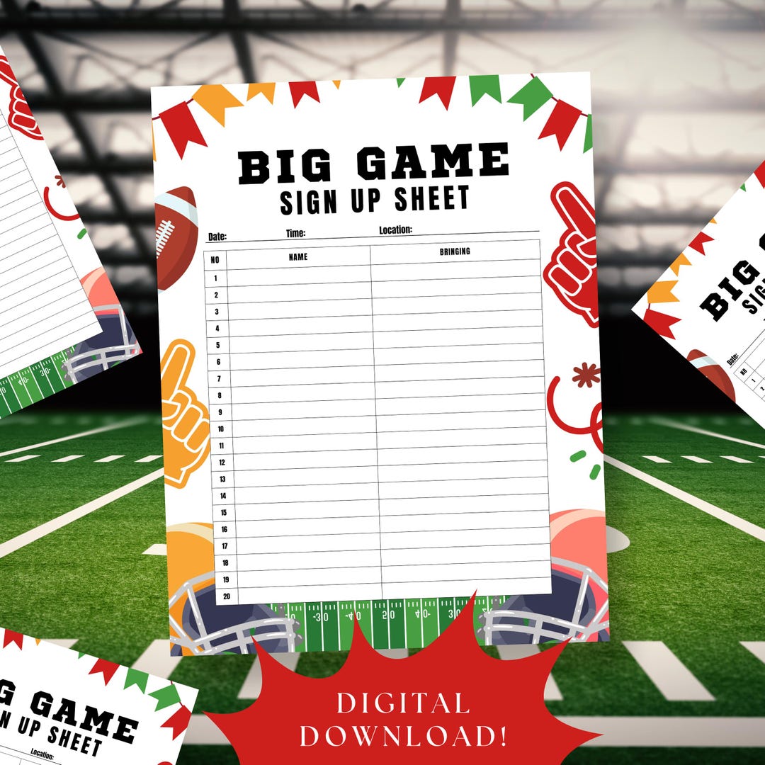 Football Potluck Sign up Sheet, Big Game Menu, Potluck Sign up Form ...