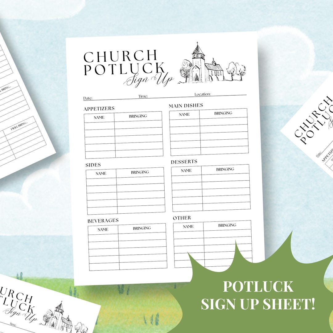 Printable Church Potluck Sign up Sheet, Fellowship Potluck Sign up ...