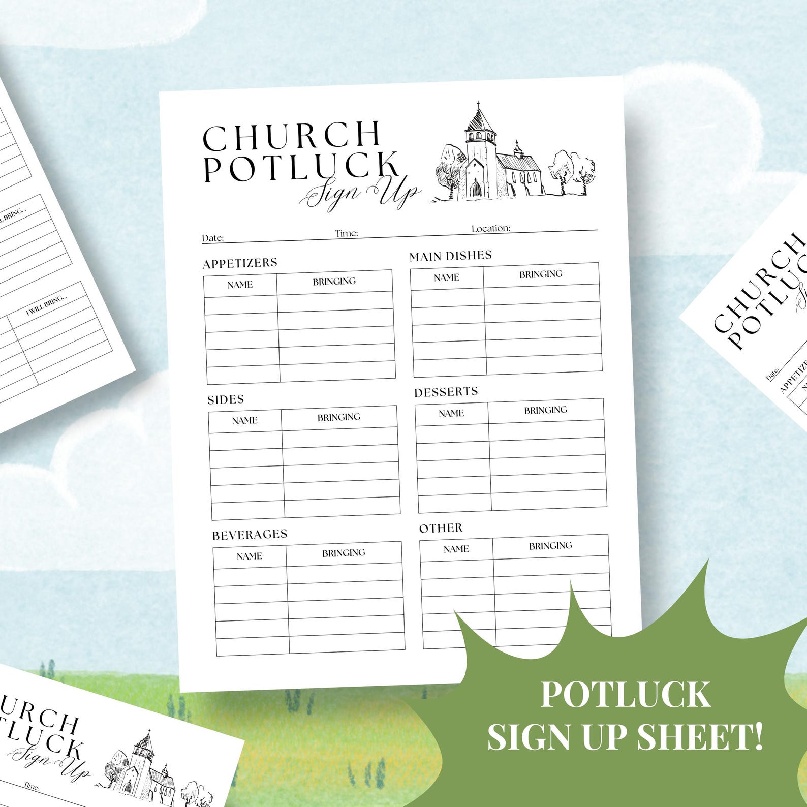 Printable Church Potluck Sign up Sheet, Fellowship Potluck Sign up ...