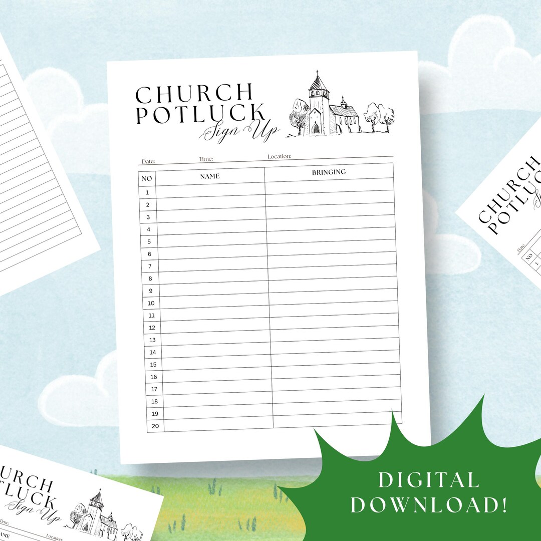 Printable Church Potluck Sign up Sheet, Fellowship Potluck Sign up ...