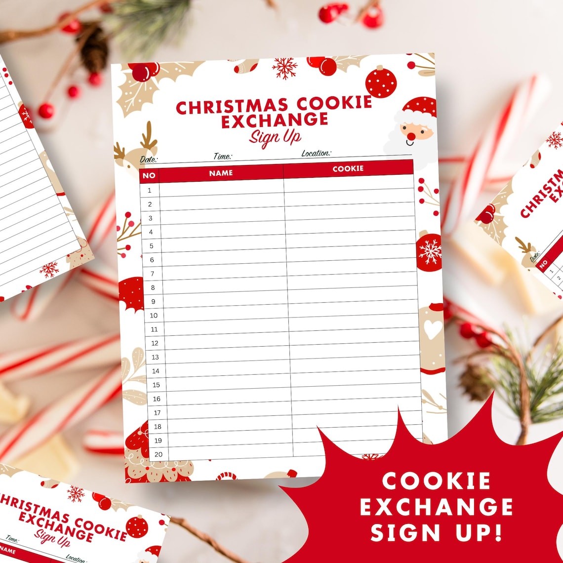 Printable Christmas Cookie Exchange Sign up Sheet, Holiday Cookie ...