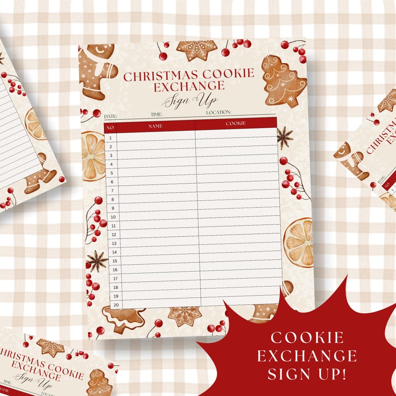 Printable Christmas Cookie Exchange Sign up Sheet, Holiday Cookie ...