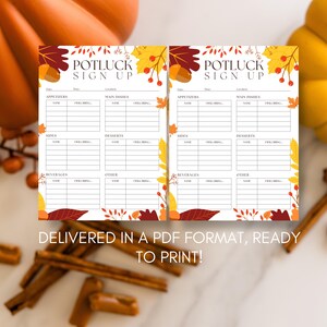 Printable Fall Potluck Sign up Sheet, Autumn Potluck Sign up Sheet ...