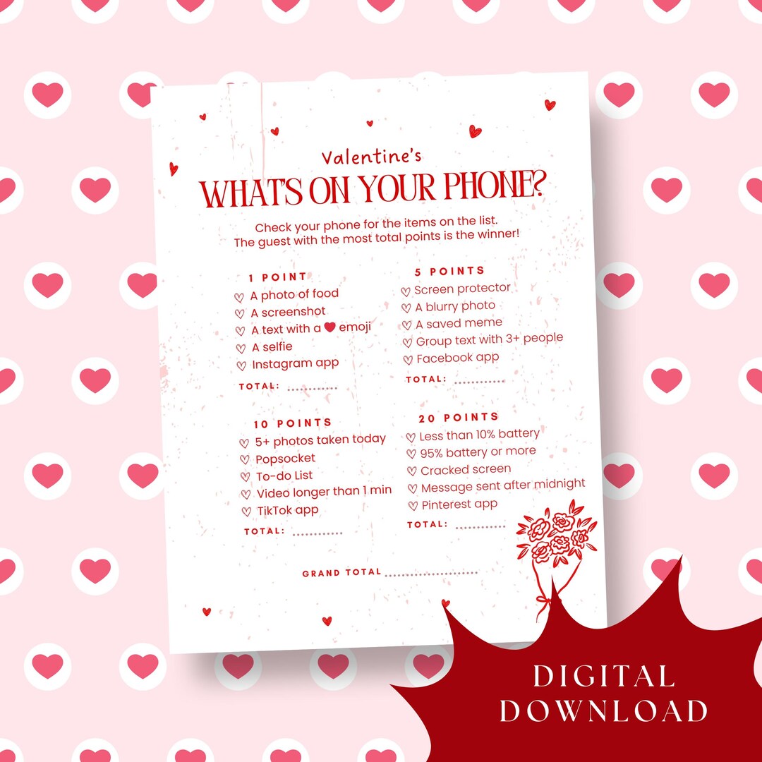Valentines Day Digital Party Game, Valentines Day What's on Your Phone ...