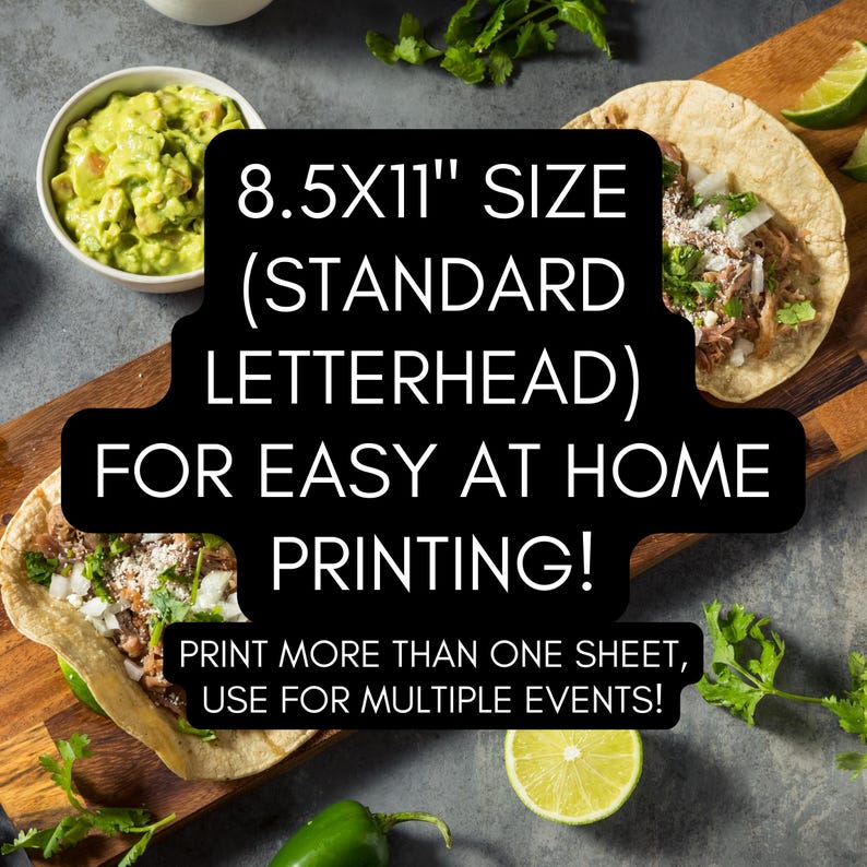 Printable Taco Bar Sign up Sheet, Taco Bar Potluck Sign up Sheet ...