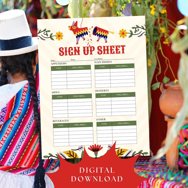 Mexican Potluck Sign up Sheet - Etsy