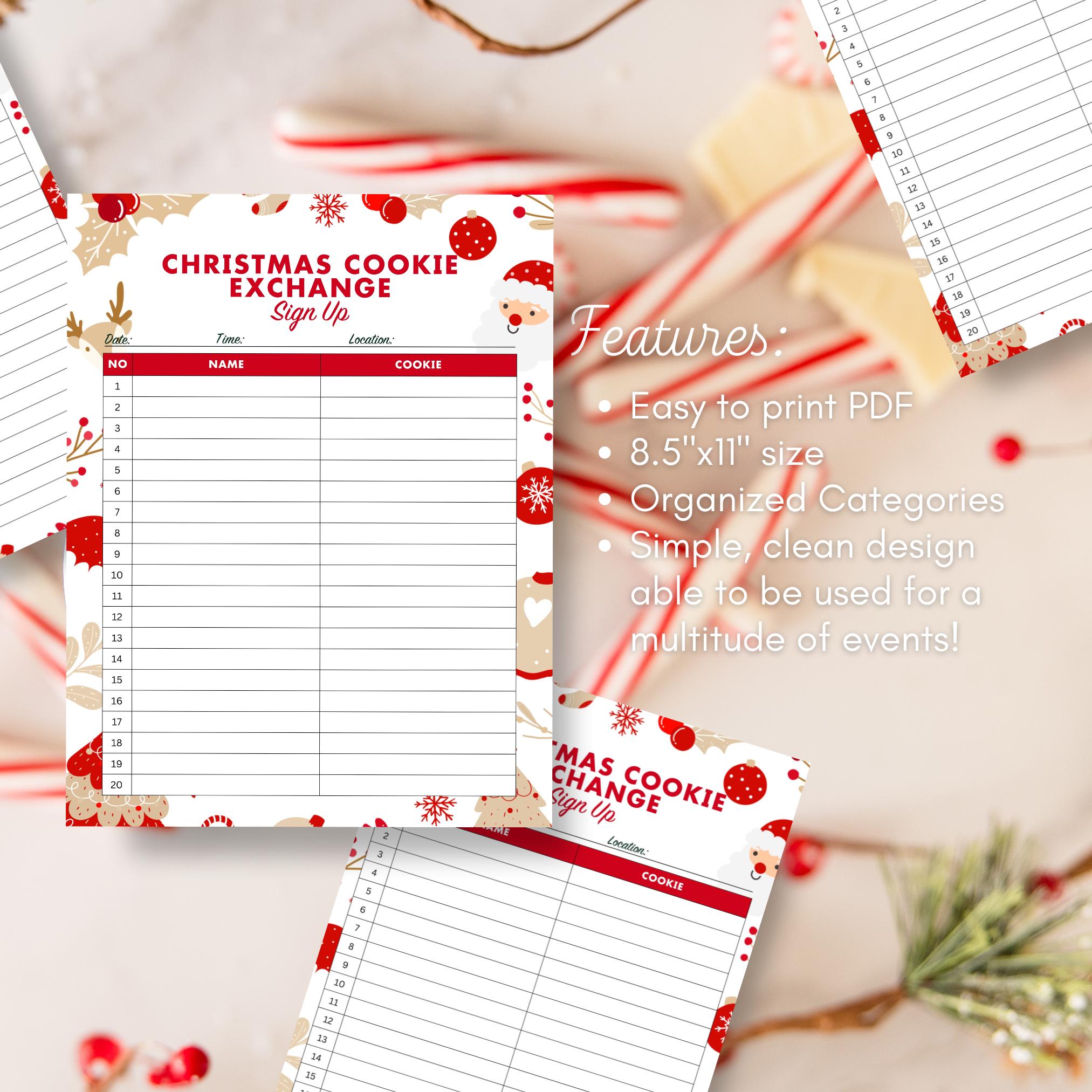 Printable Christmas Cookie Exchange Sign up Sheet, Holiday Cookie ...