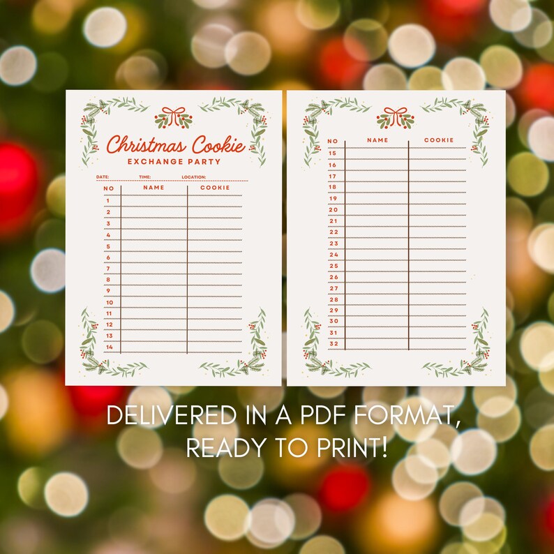 Printable Christmas Cookie Exchange Sign up Sheet, Holiday Cookie ...