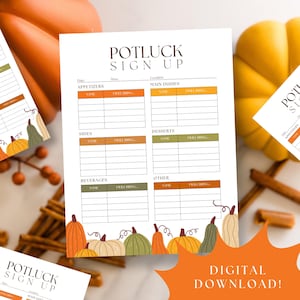 Printable Fall Potluck Sign up Sheet, Autumn Potluck Sign up Sheet ...