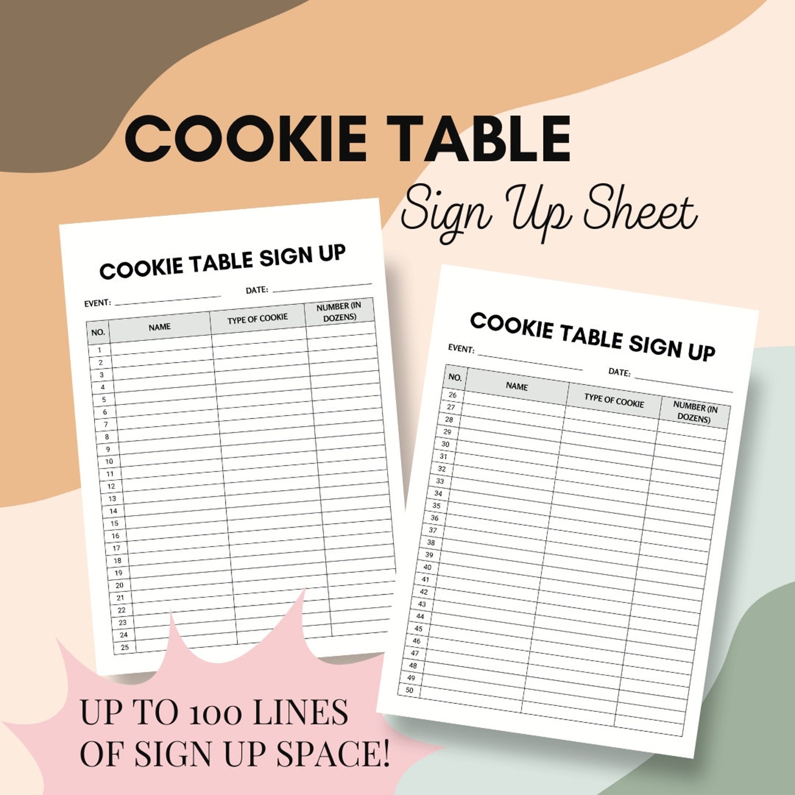 Printable Cookie Table Sign up Sheet, Pittsburgh Wedding Cookie ...