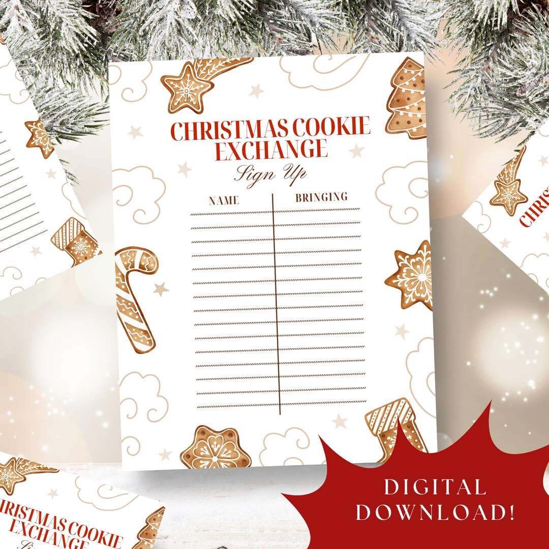 Printable Christmas Cookie Exchange Sign up Sheet, Holiday Cookie ...