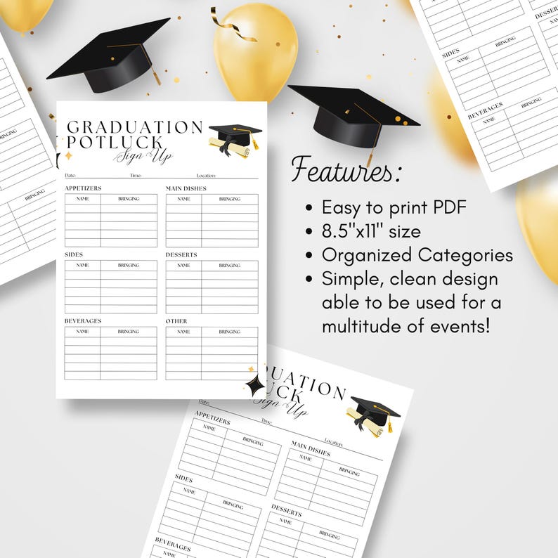 Printable Graduation Potluck Sign up Sheet, Senior Graduation Party ...