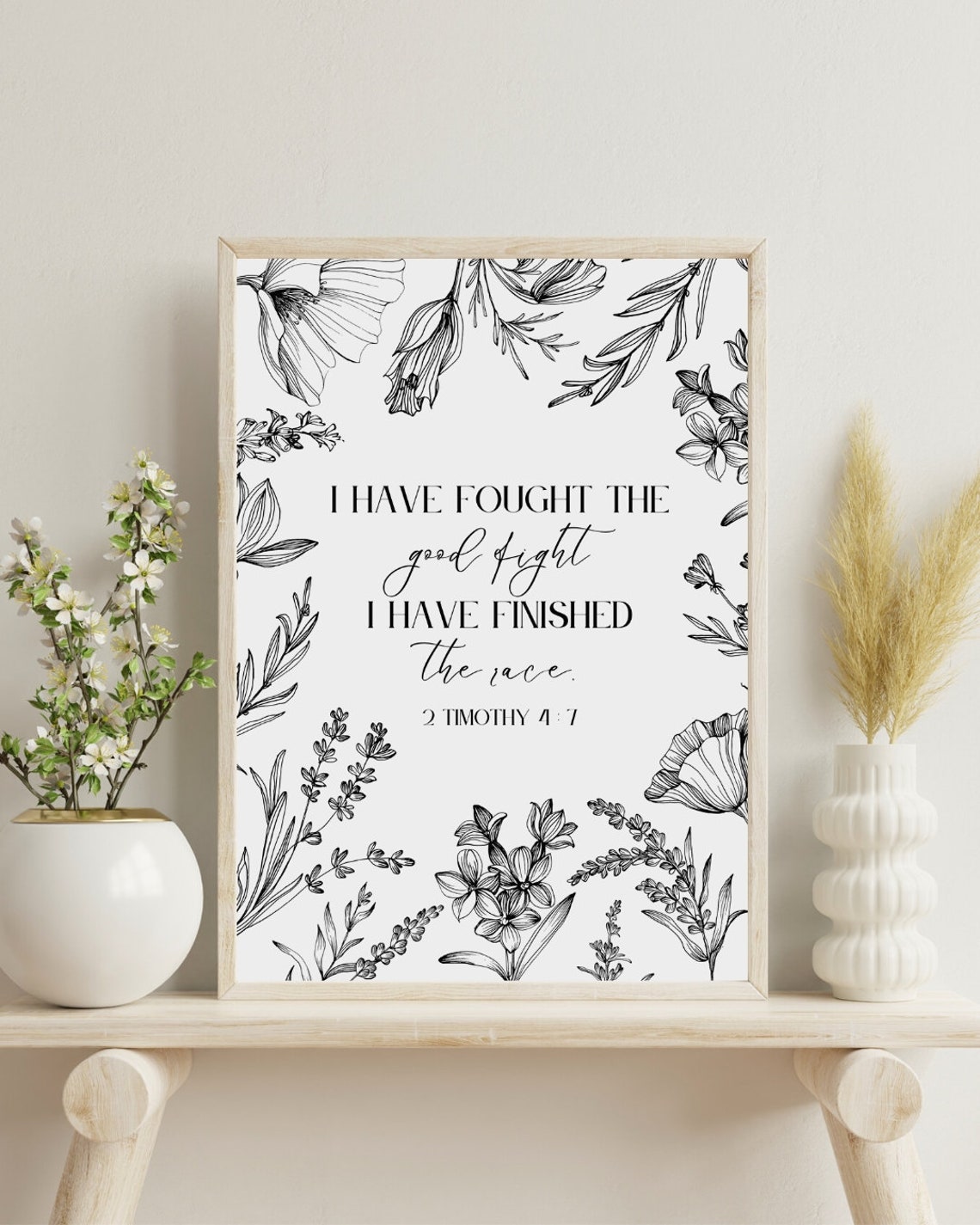 2 Timothy 4:7 Printable Bible Verse Scripture Wall Art Black Text on ...