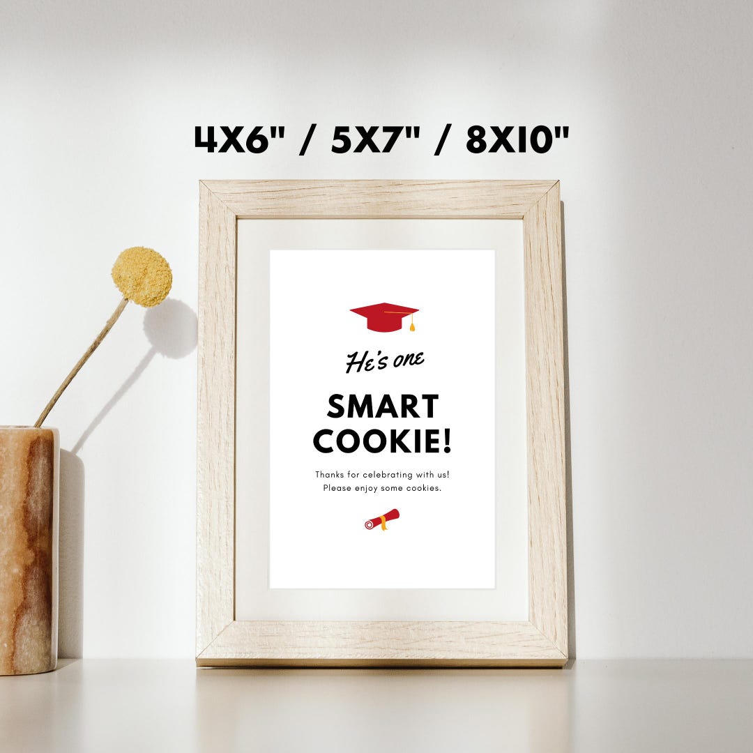 He's One Smart Cookie Sign (red), Instant Digital Download, Printable ...