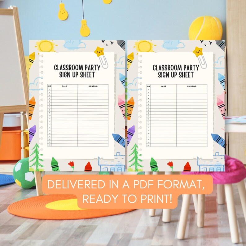 Printable Classroom Party Sign up Sheet for School Parties, Digital ...
