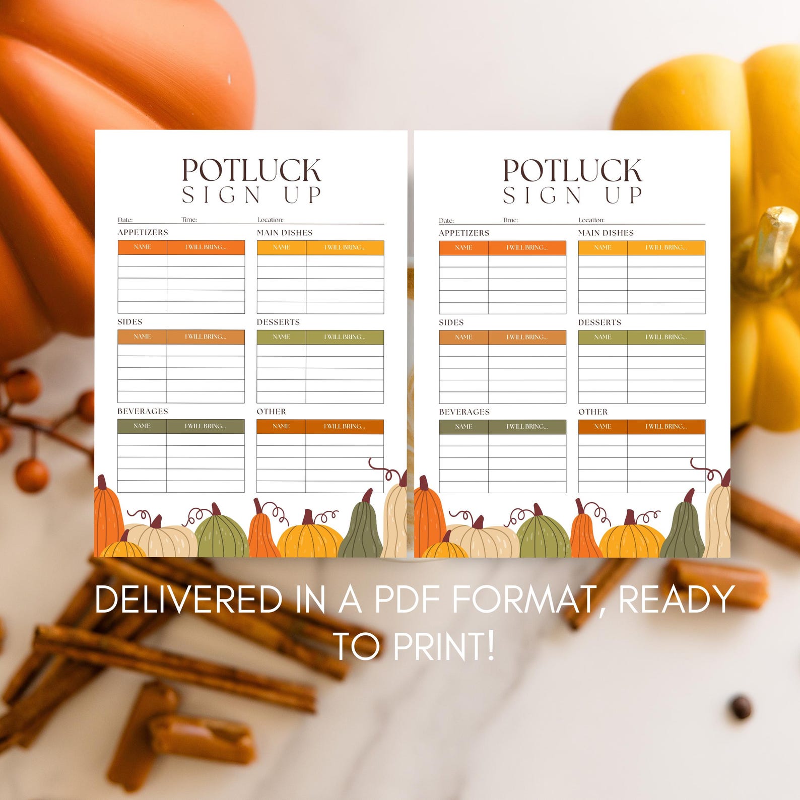Printable Fall Potluck Sign up Sheet, Autumn Potluck Sign up Sheet ...