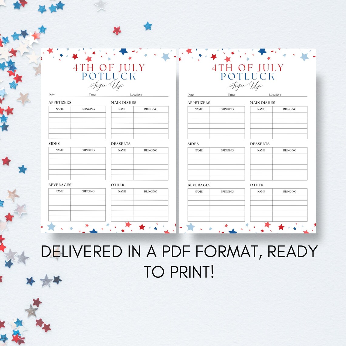 Printable 4th of July Potluck Sign up Sheet, Fourth of July Party ...