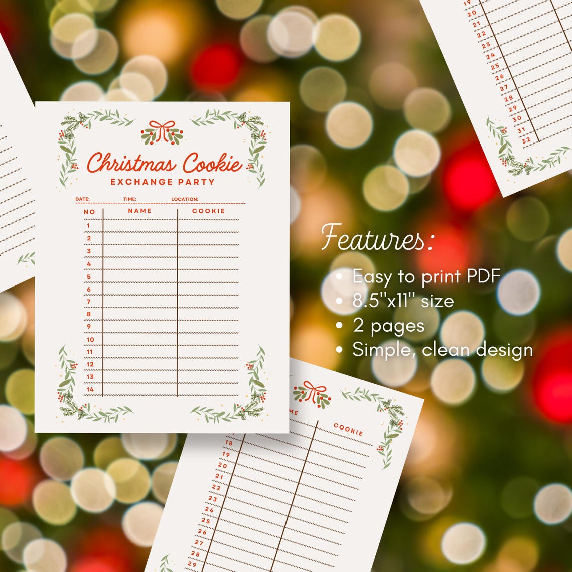 Printable Christmas Cookie Exchange Sign up Sheet, Holiday Cookie ...