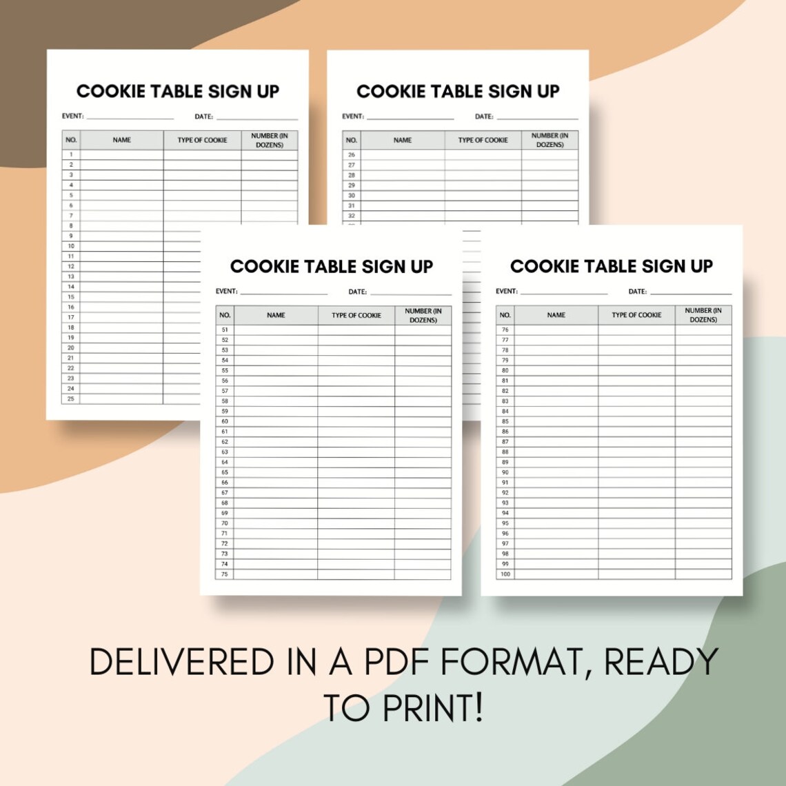 Printable Cookie Table Sign up Sheet, Pittsburgh Wedding Cookie ...