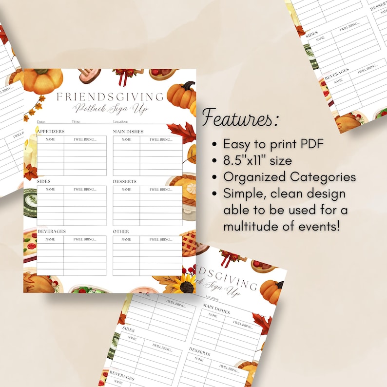 Printable Friendsgiving Potluck Sign up Sheet, Friendsgiving Potluck ...