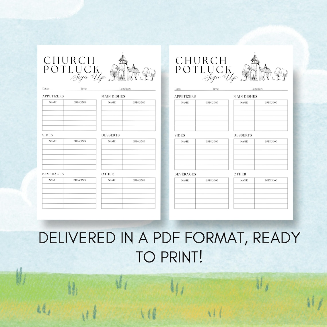 Printable Church Potluck Sign up Sheet, Fellowship Potluck Sign up ...