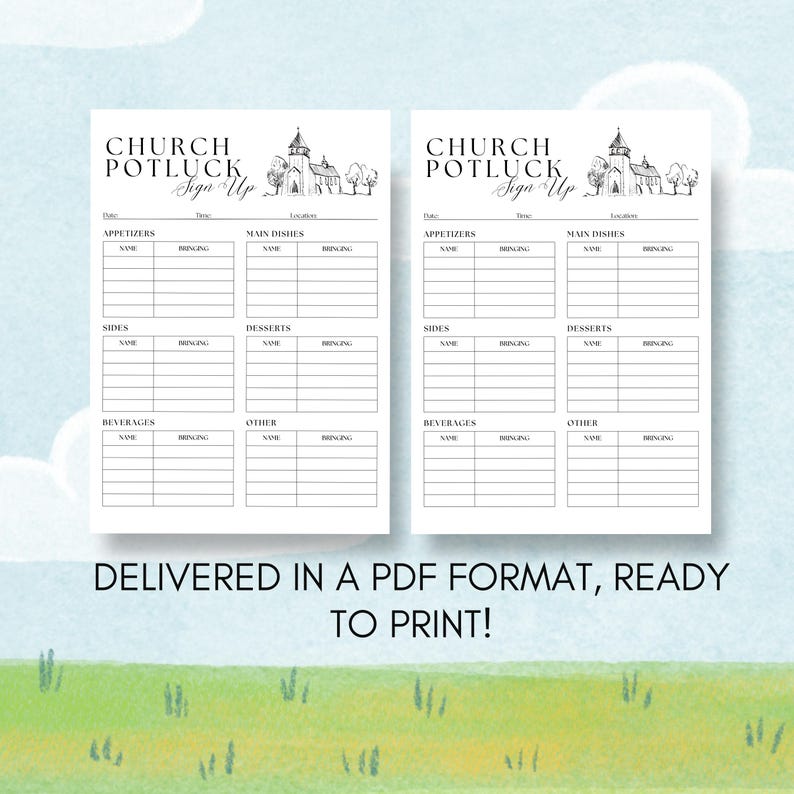 Printable Church Potluck Sign up Sheet, Fellowship Potluck Sign up ...