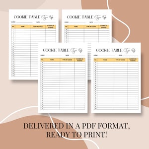 Printable Sign up Sheet for Cookie Table, Pittsburgh Wedding Cookie ...