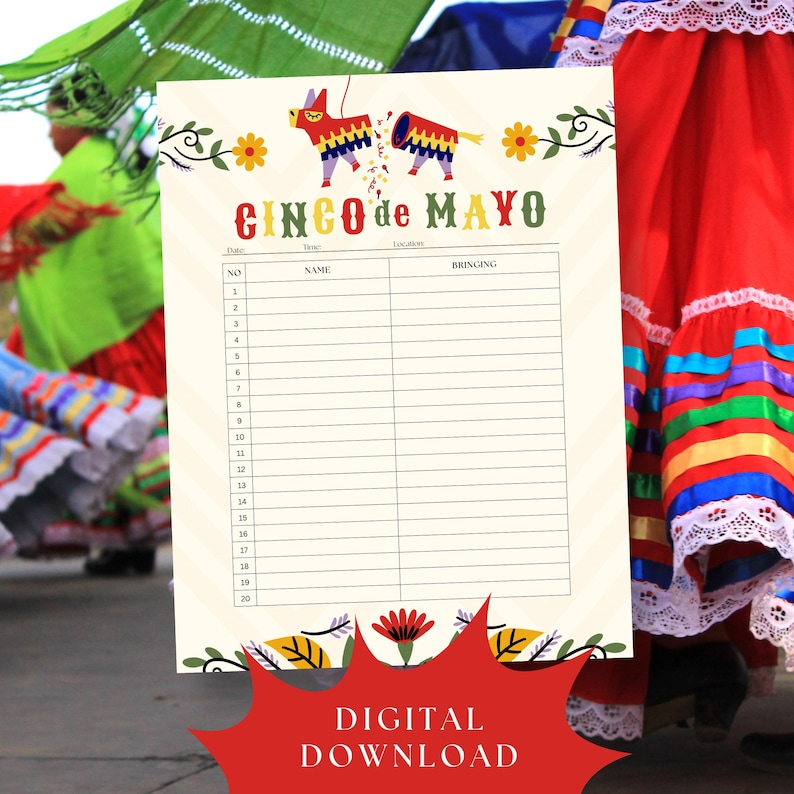 Cinco De Mayo Potluck Sign up Sheet, Fiesta Potluck Sign up Sheet ...
