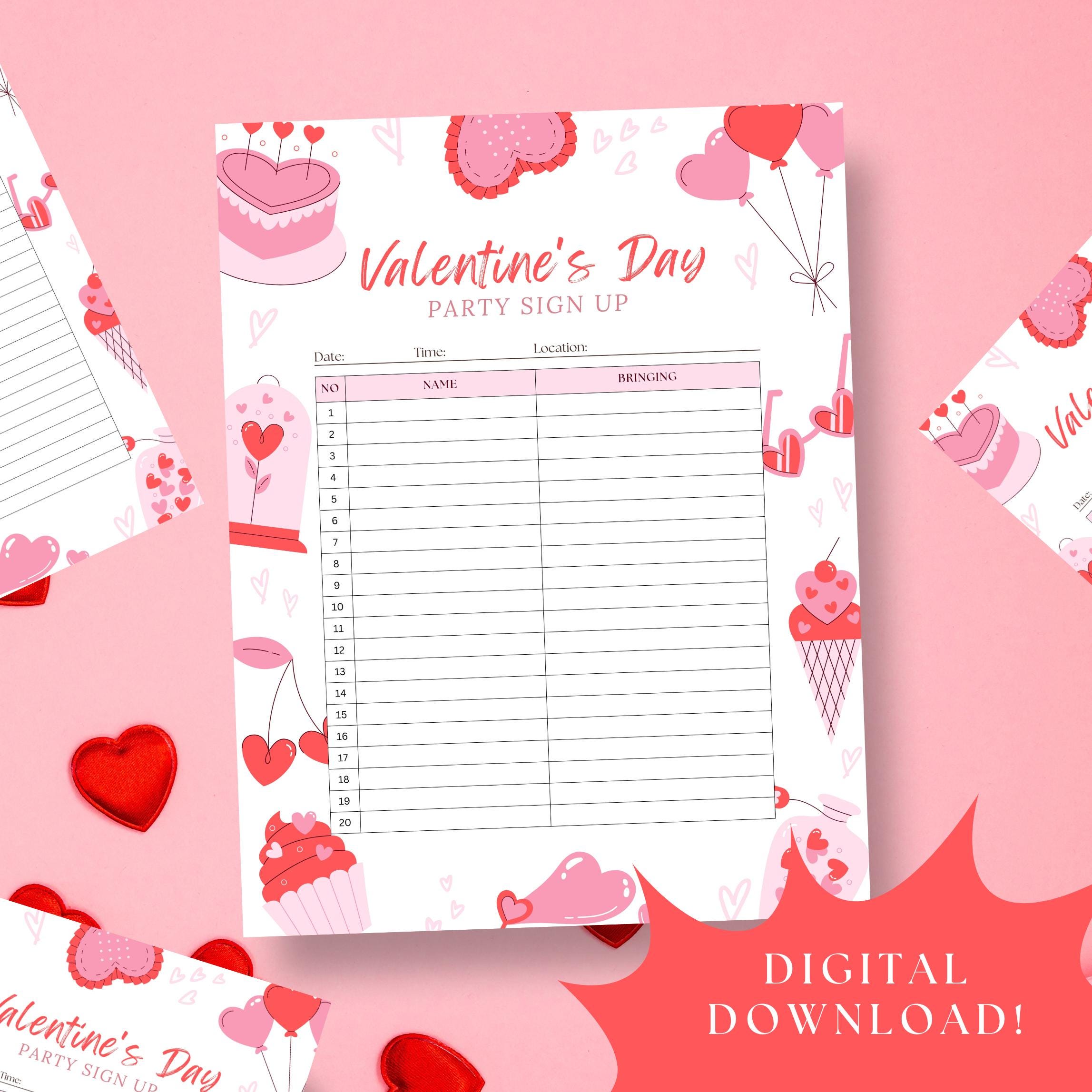 Printable Valentine's Day Party Sign up Sheet (digital Download) for ...