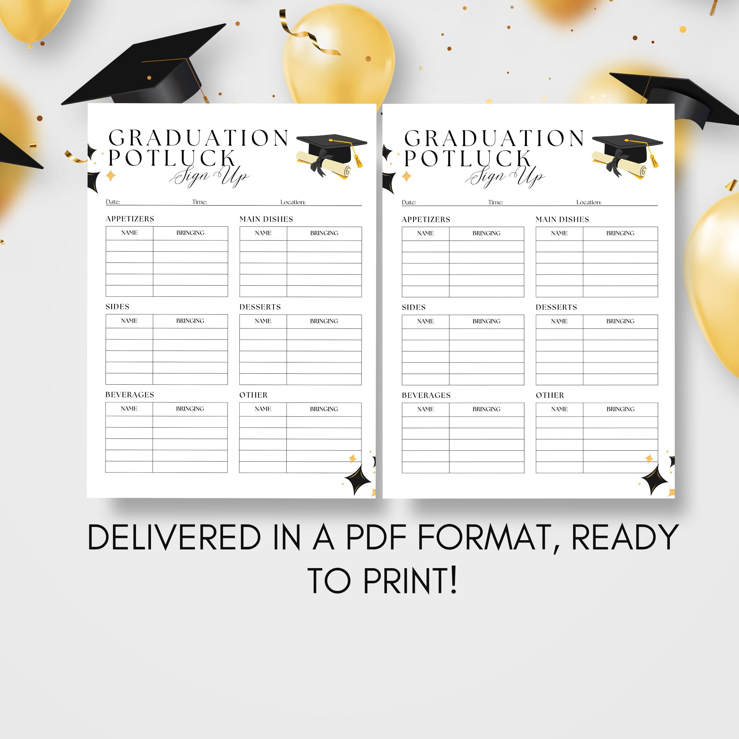 Printable Graduation Potluck Sign up Sheet, Senior Graduation Party ...
